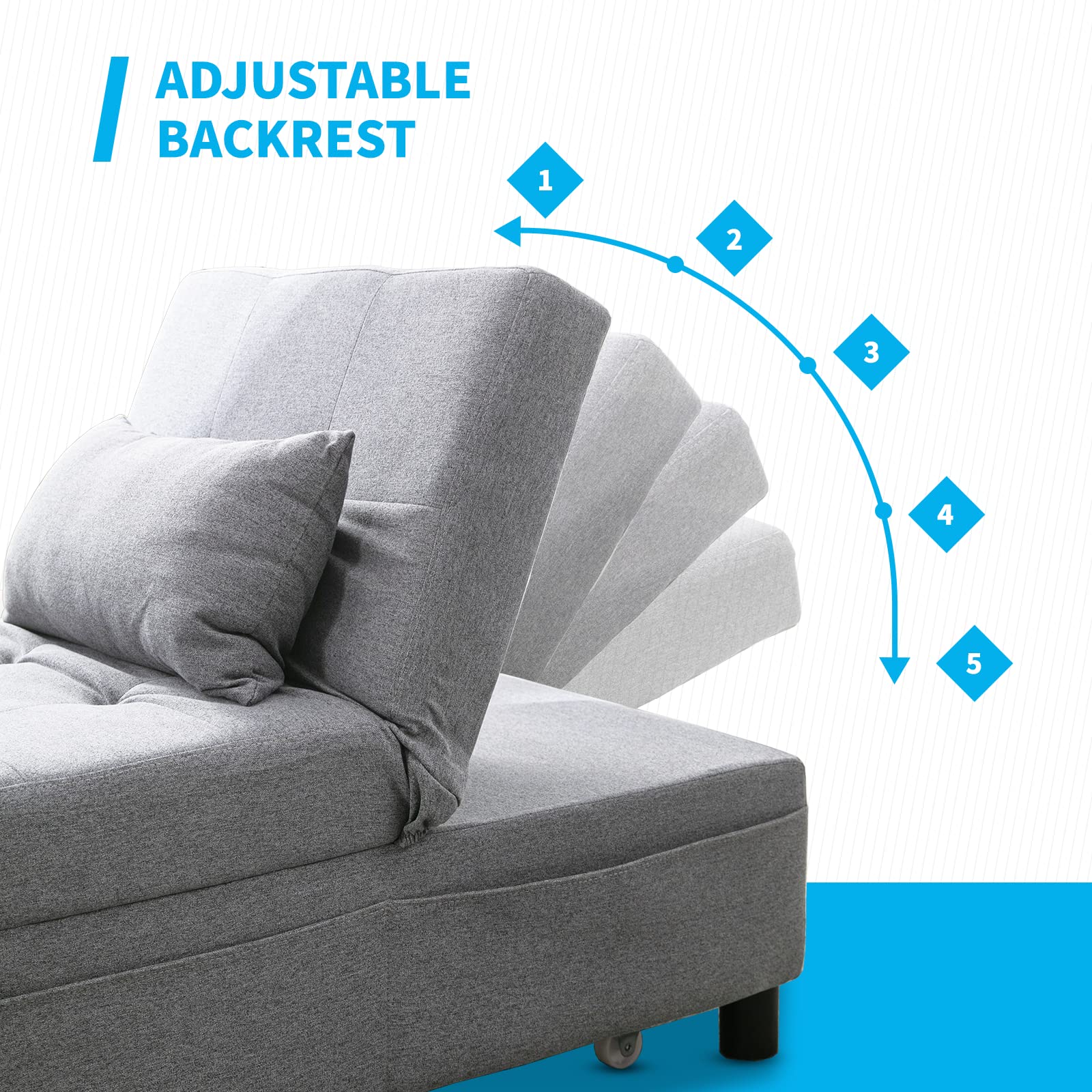 Mjkone 4-in-1 Sleeper Chair with Adjustable Backrest with Free Pillow, Pull Out Sofa Couch Bed with Memory Foam for Compact Living Room (No Assemble Need,Light Grey)