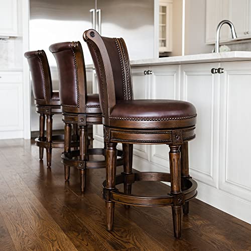 Maven Lane Pullman High-Back Kitchen Swivel Bar Stool, Dark Walnut, Bar Height