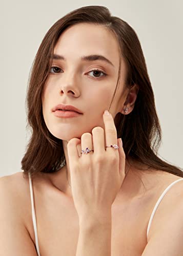Anthia Jewelry 925 Sterling Silver Enamel Wild Flower Cubic Zirconia Statement Ring (Silver & Pink, 9)