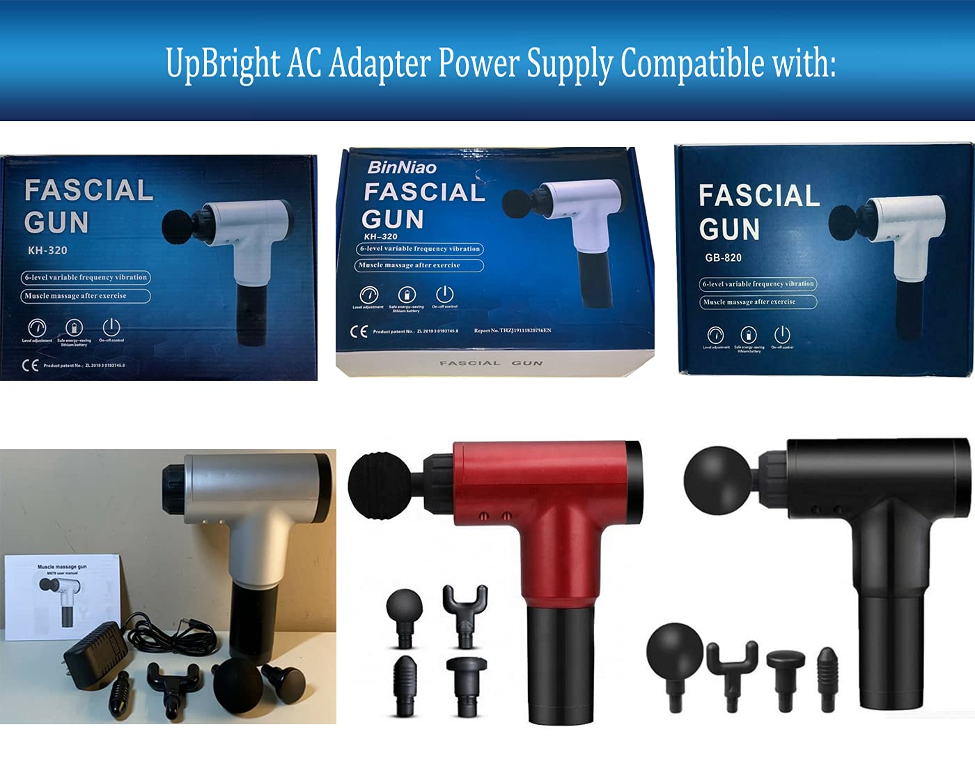 UpBright 8.4V AC/DC Adapter Compatible with Fascial Gun GB-820 Massage Gun KH-320 6 Level Vibration BinNiao HULKBUZZ 7.4V Lithium Ion 7.4 Volt Battery Electric Massager DC8.4V 1A Power Supply Charger