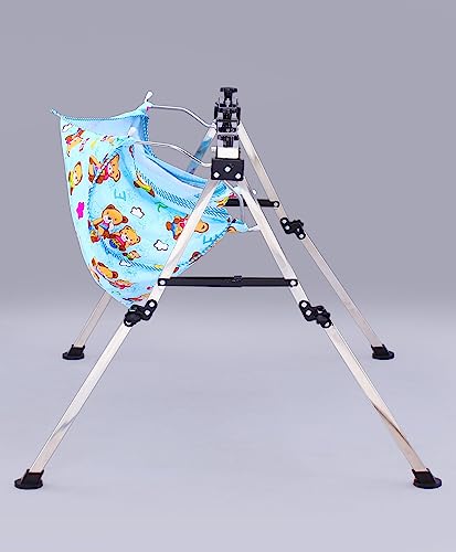 KISSATO Foldable Stainless Steel Infant, Baby Cradle with Non-Woven Storage Bag, Indian Style Palna
