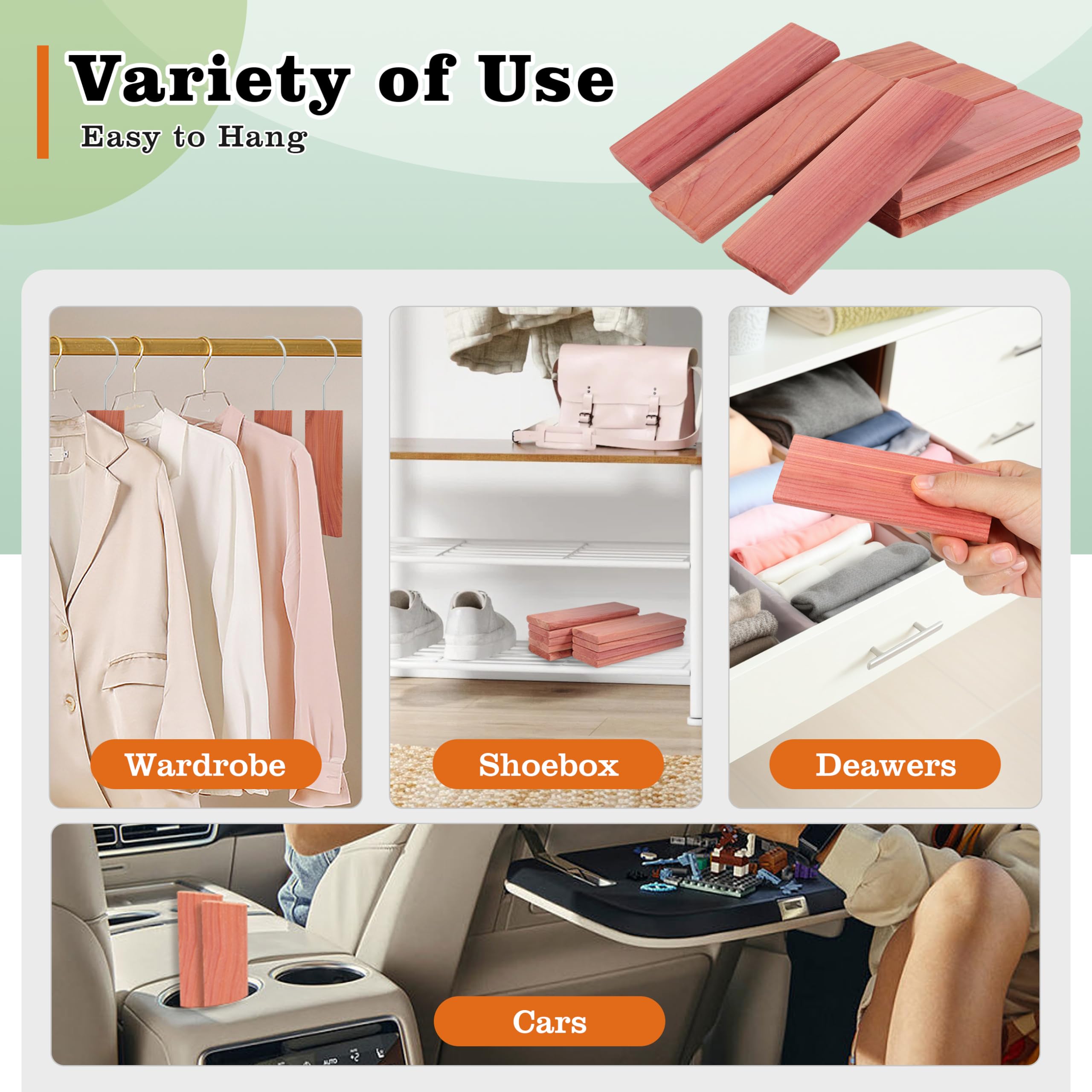 UNIVIVO 12PCS Cedar Hanger Ups for Closet, Cedar Blocks for Clothes Storage, 100% Aromatic Red Cedarwood Chips Planks for Wardrobe, Closets Drawers