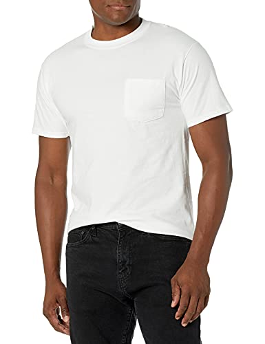 Hanes Short Sleeve Beefy Pocket T-Shirt Big Sizes , 5190x, White, 2XL