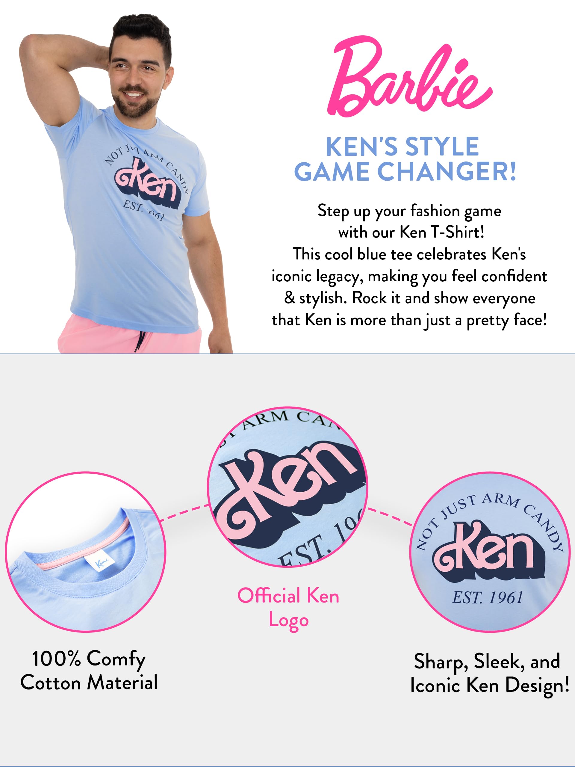 Barbie T-shirt Mens | Mens’ Ken Tee Shirt | Ken Cotton Tshirts for Men | Blue S
