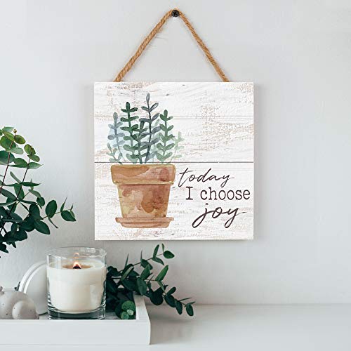 P. Graham Dunn Whitewash 7 x 7 Inch Wood Pallet Wall Hanging Sign, Today I Choose Joy Plant