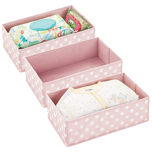 mDesign Fabric Drawer Organizer Bins, Kids/Baby Nursery Dresser, Closet, Shelf, Playroom Organization, Hold Clothes, Toys, Diapers, Bibs, Blankets, 3 Pack - Pink/White Polka Dot