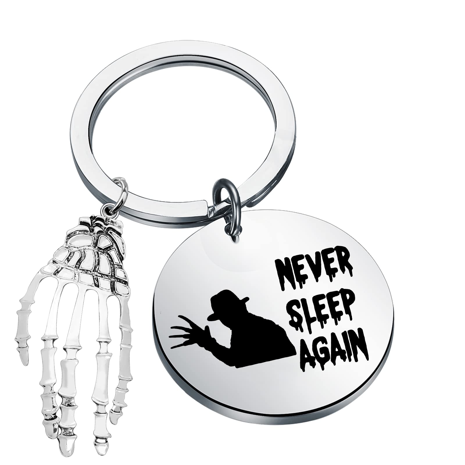 BLEOUK A Nightmare Street Inspired Gift freddy krueg Keychain Horror Movie Fans Gift (Never sleep again)