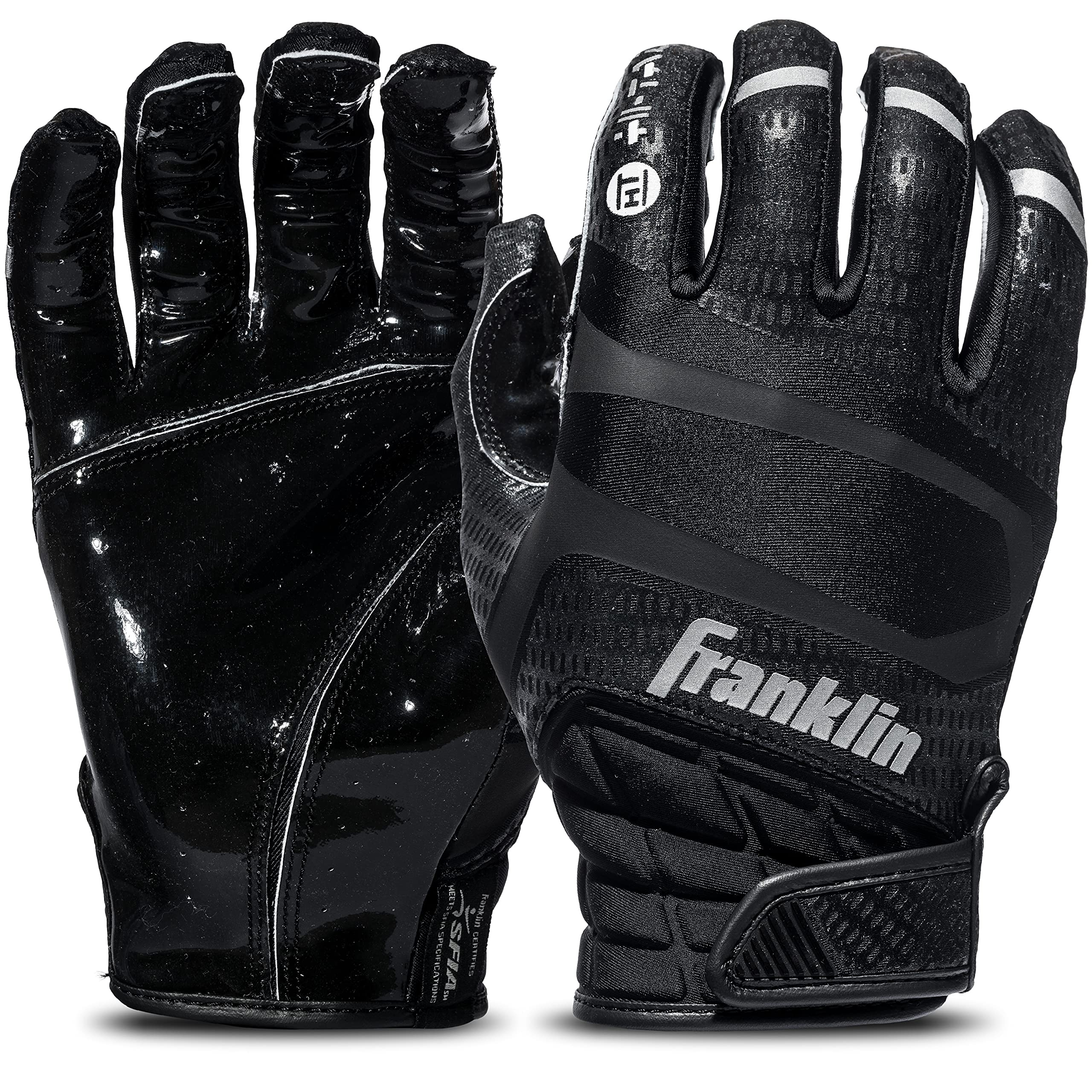 Franklin Sports Hi-Tack Premium Football Receiver Gloves - Black - Youth Medium