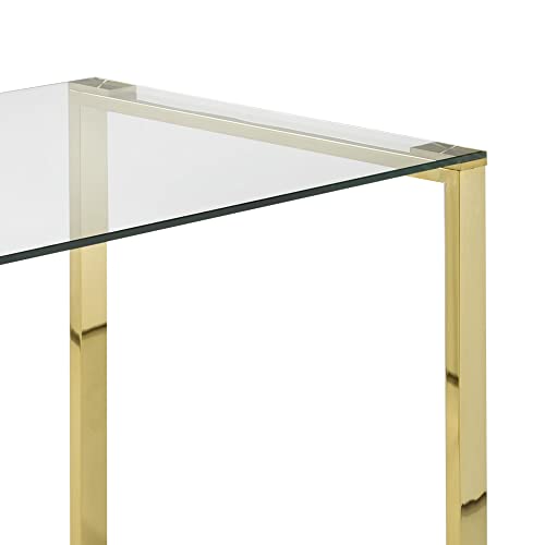 Uptown Club Modern Writing Gold Leaf Stainless Steel Legs and Tempered Glass Top, Computer Table for Home or Office, 47" D x 22" W x 30" H