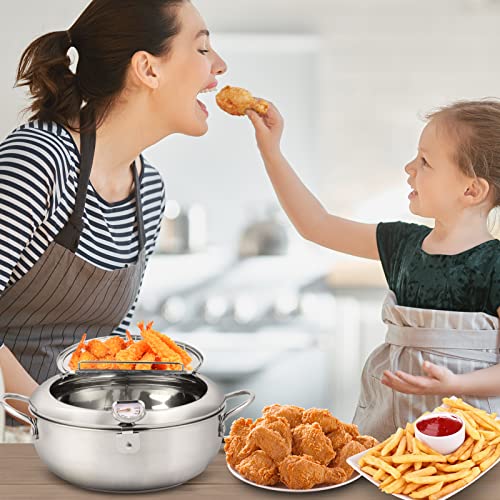 Oxydrily,deep Fryer Pot,304 Stainless Steel with Temperature Control and Lid Japanese Style Tempura Fryer