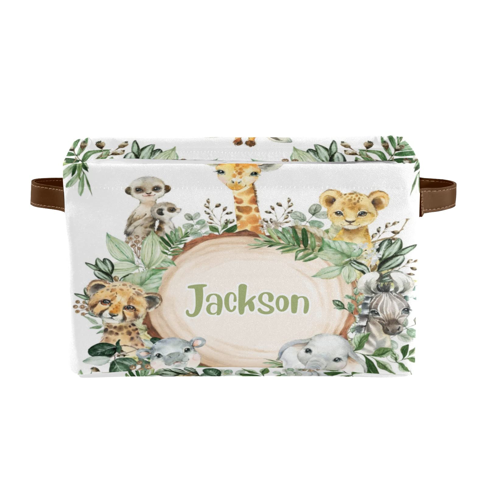 Joyestore Wild Jungle Animals Personalized Storage Bins Basket Cubic Organizer with Durable Handle for Shelves Wardrobe Nursery Toy 1 Pack