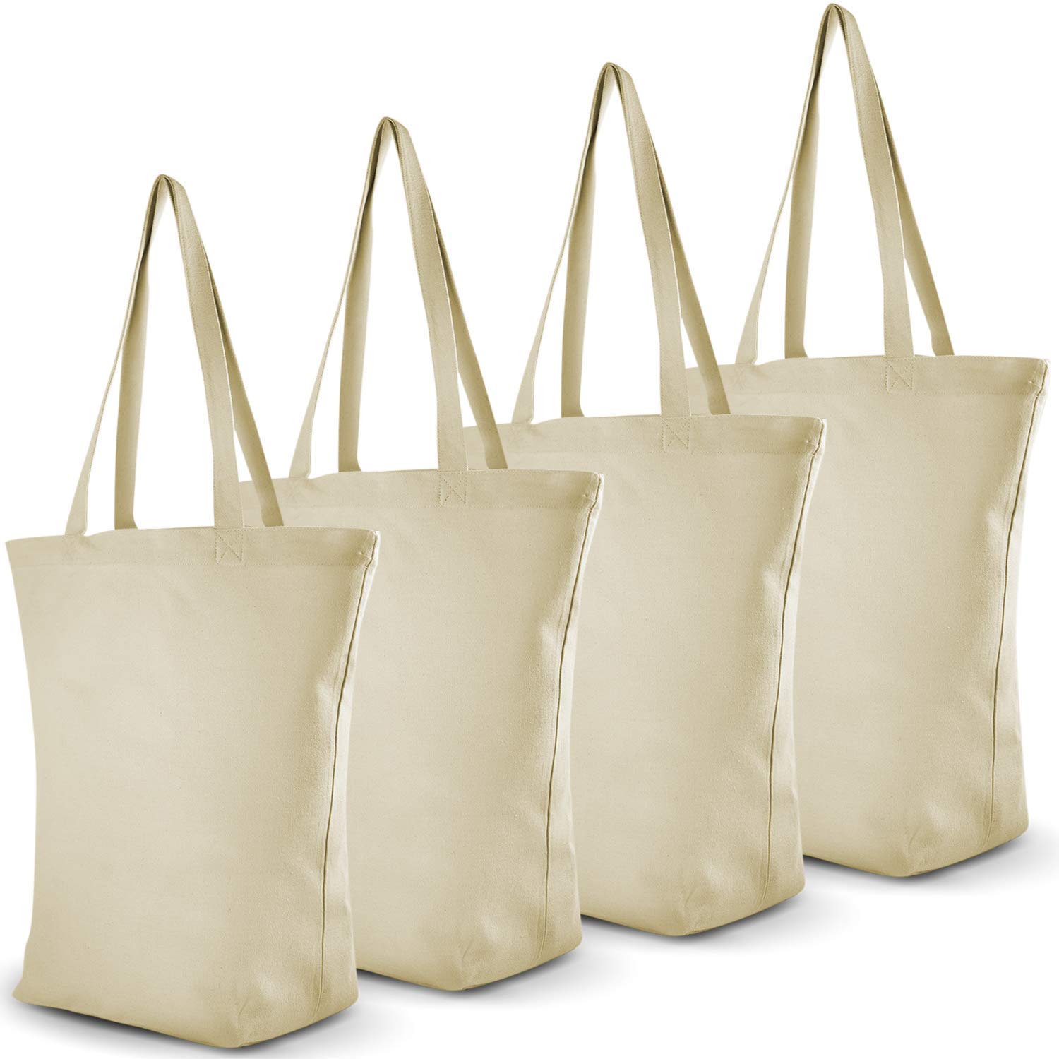 Jesty Crafts Heavy Duty Large Canvas Tote Bag with Large Bottom Gusset - 4 Pack of 12oz Reusable Canvas Grocery Bags - Perfect Canvas Bags for Crafts, HTV, Groceries, Shopping - 16H X 16W x 6.5D inch