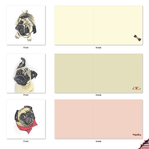 The Best Card Company - 10 Blank Dog Greeting Cards for All Occasions (4 x 5.12 Inch) - Snuggle Pugs AMQ5648OCB-B1x10