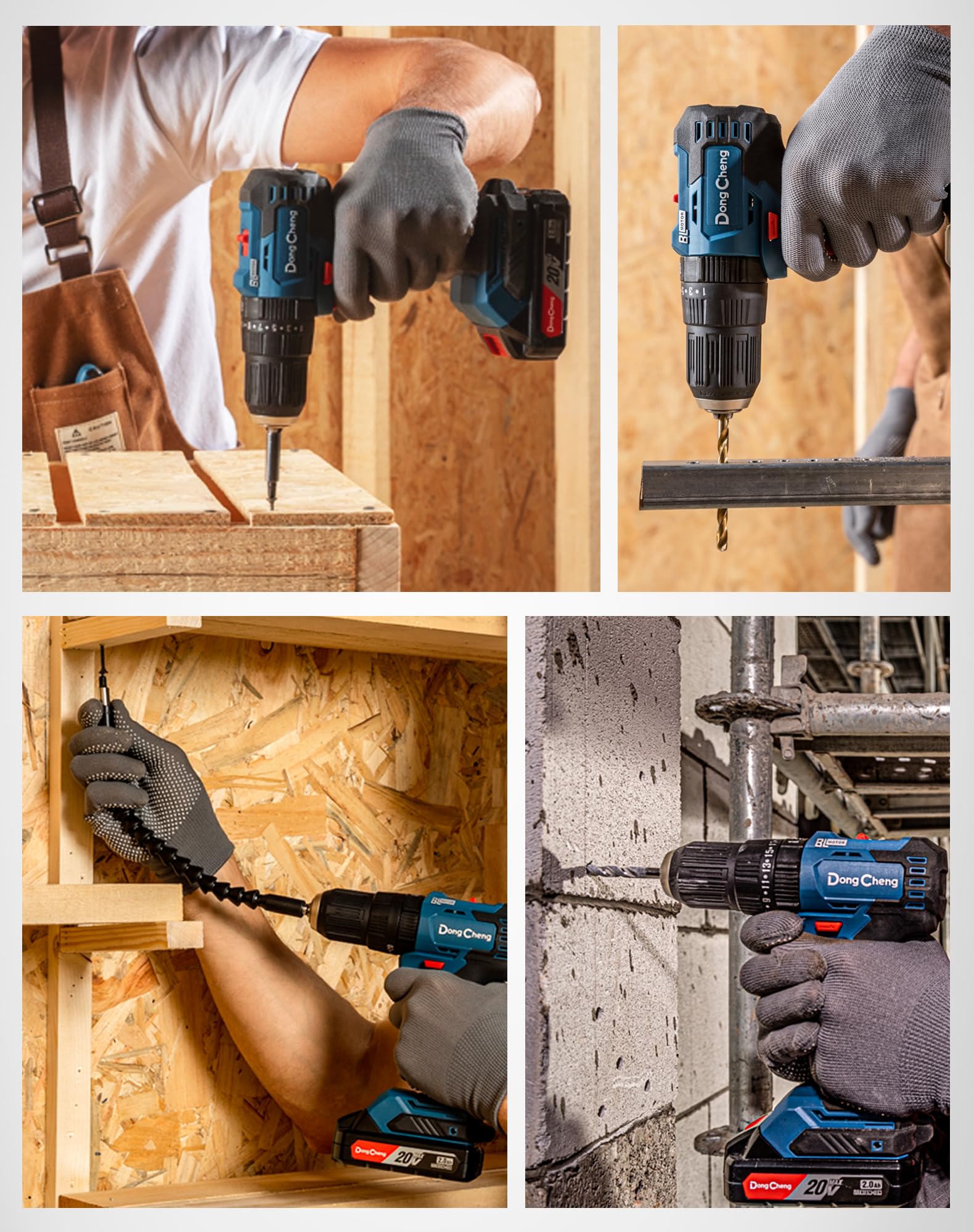 Dong Cheng 20V Brushless Heavy-duty Impact Drill, 435 in.lbs, 27000 BPM, 1/2" Keyless Metal Chuck, 20+1+1 Clutch, Cordless Hammer Drill with 2 Battery Kit for Drilling Brick Wall, Metal, Wood