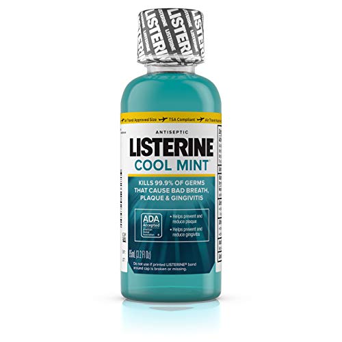 Listerine Cool Mint Antiseptic Mouthwash for Bad Breath, Plaque and Gingivitis, Travel Size, 3.2 Fl Oz (Pack of 2)