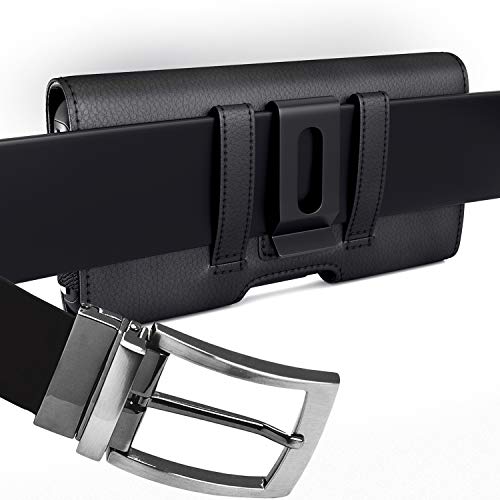 PiTau Holster for iPhone SE, iPhone 8, 7, 6s, 6, Premium Cell Phone Belt Holder Case with Belt Clip Loops ID Card Storage Carrying Pouch Cover (Fits Apple Phone with Otterbox Commuter Case on) Black