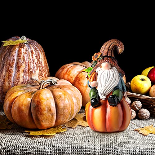 Jetec Fall Gnomes Statue Decor, Thanksgiving Gnome Pumpkin Gnome White Beard Gnome Statue Fall Pumpkin Fairy Statue Resin Pumpkin Decor Garden Yard Lawn Ornament Gift, 6.7 Inch Tall