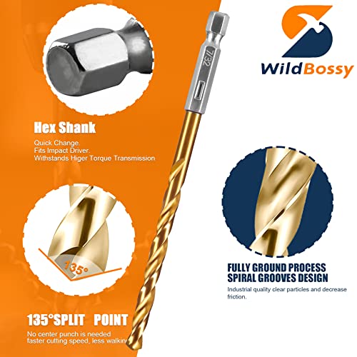 Hex Shank M35 Cobalt Drill Bit Set 13 Pcs (1/16"-1/4"), Impact Quick Change Drill Bit Set for Cast Iron, Hardened Metal, Stainless Steel, Wood and Plastic