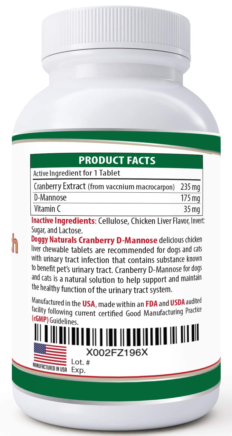 Cranberry D-Mannose for Dogs and Cats Urinary Tract Infection Support Prevents and Eliminates UTI, Bladder Infection Kidney Support, Antioxidant (Double Strength Tablet, 60 Count)