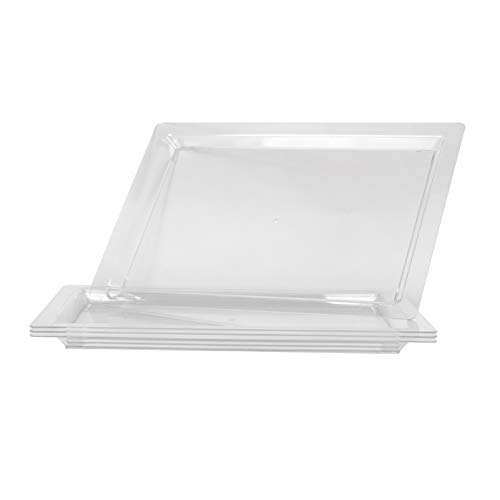 PARTY BARGAINS 16" x 11" Plastic Serving Trays - (4 Pack) Disposable Clear Plastic Trays, Excellent for Weddings, Buffets, Birthday Parties