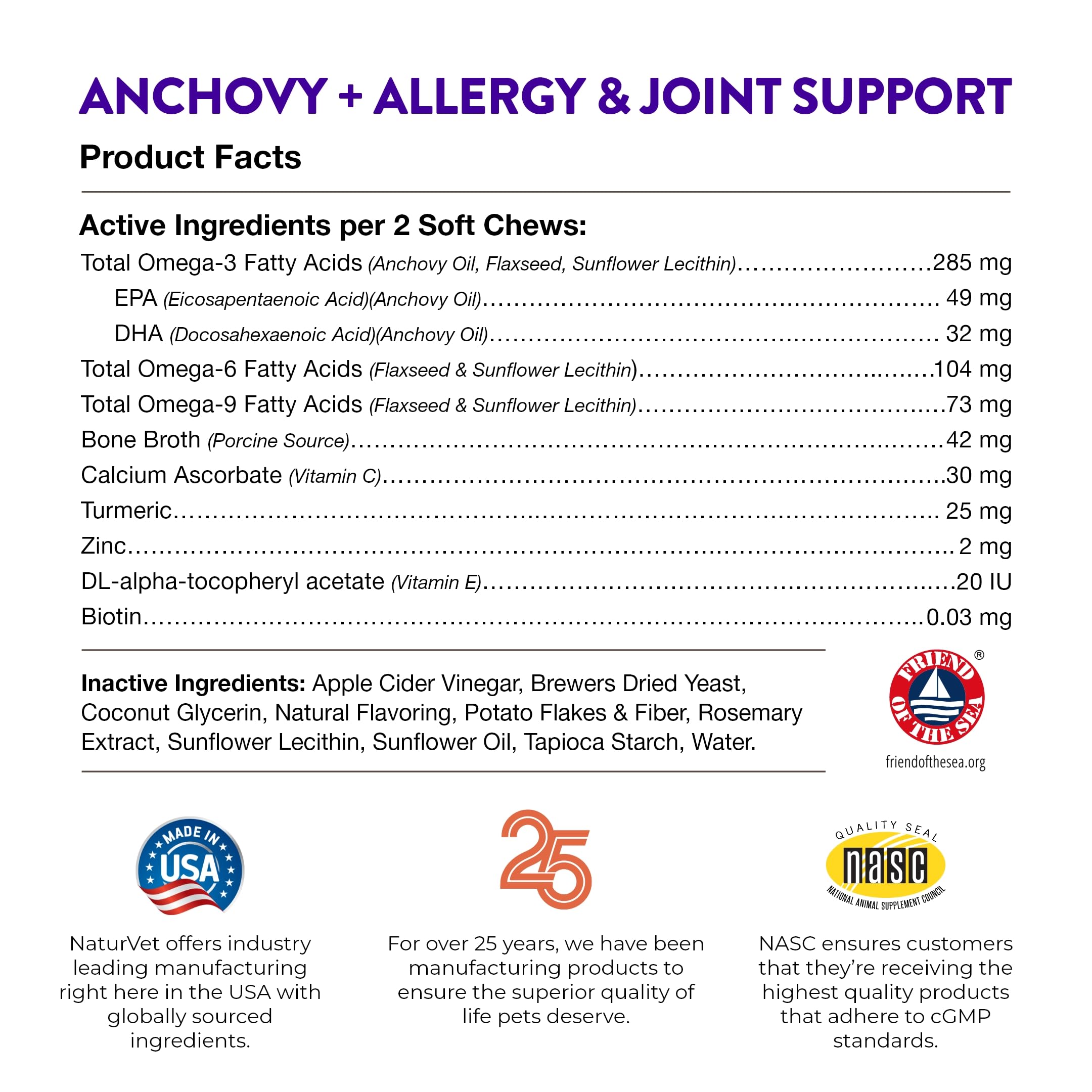 NaturVet Evolutions Anchovy + Allergy & Joint Support 90ct Soft Chews for Dogs - Anchovy Oil, Bone Broth - Helps Maintain Normal Histamine Levels - Helps Support Normal Inflammatory Response
