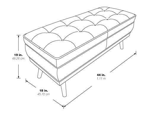 OSP Home Furnishings Katheryn Storage Bench with Tufted Seat and Wood Finish Legs, Grey Fabric