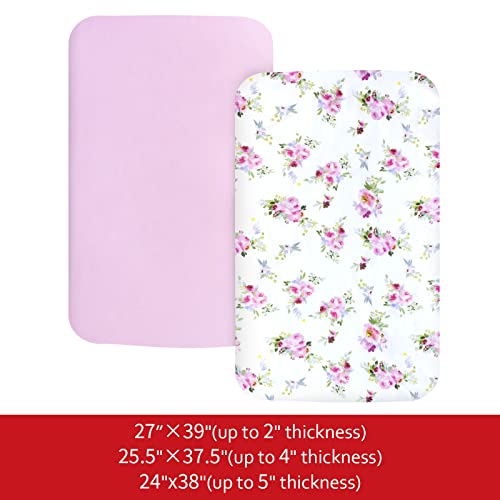 Pack and Play Sheets/Mini Crib Sheets Girl, Stretchy Pack n Play Playard Fitted Sheet, Compatible with Graco Pack n Play, Soft and Breathable Material, Floral
