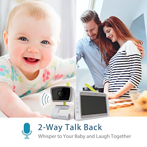 Moonybaby Split 50 Low EMF No WiFi Baby Monitor with 2 Cameras and Audio, 5" HD Quad Screen with Wide View, Auto Noise Reduce, Auto Night Vision, Talk Back, Temperature, Lullabies, ECO Saving Mode