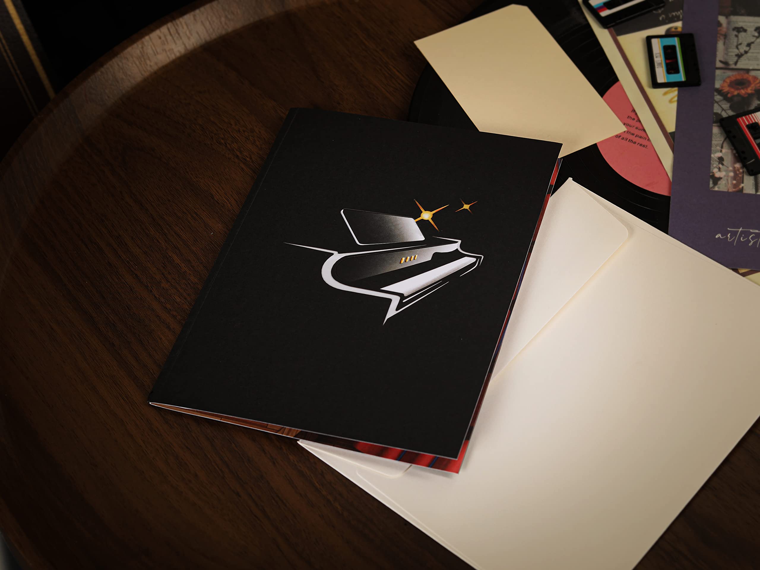 Liif Grand Piano Pop-Up Card, Thank You, 8 in x 6 in, Laser Cut and Hand Assembled, Satisfaction Guarantee