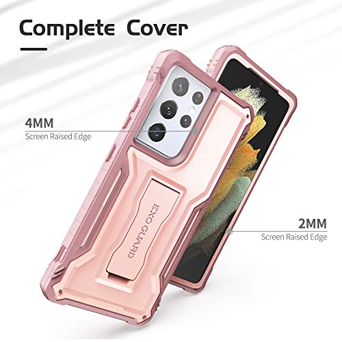 ExoGuard Samsung Galaxy S21 Ultra 5G Case, Rubber Shockproof Full Body Cover Case for Samsung S21 Ultra 5G Phone 6.8 inch, Built-in Kickstand (Pink)