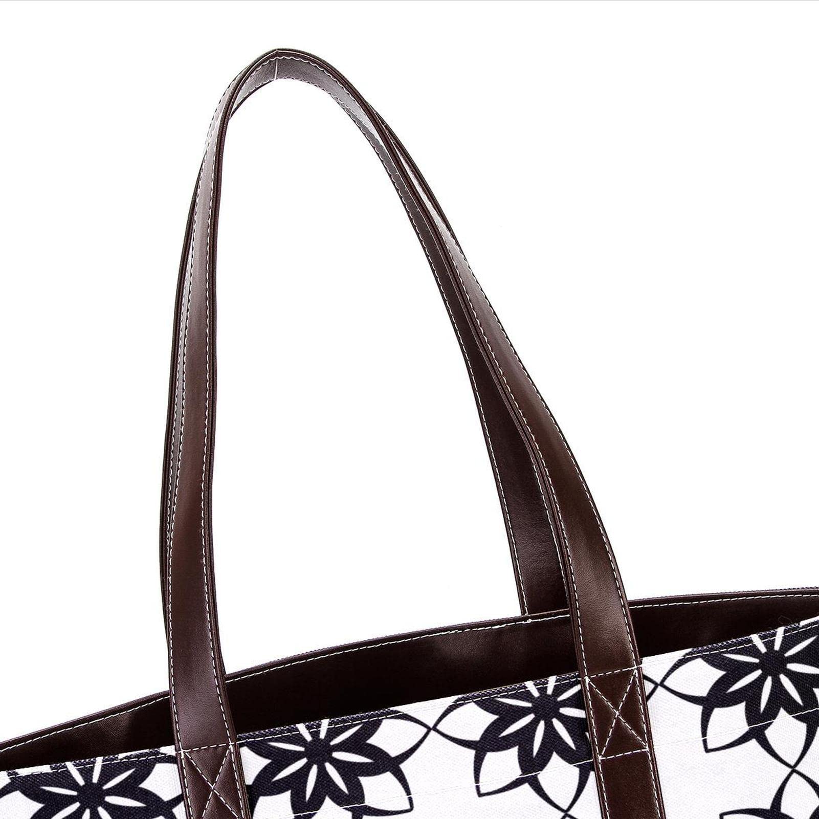 Black and White Repeating Geometric Flower Pattern Tote Bags Large Leather canvas Purses and Handbags for Women Top Handle Shoulder Satchel Hobo Bags