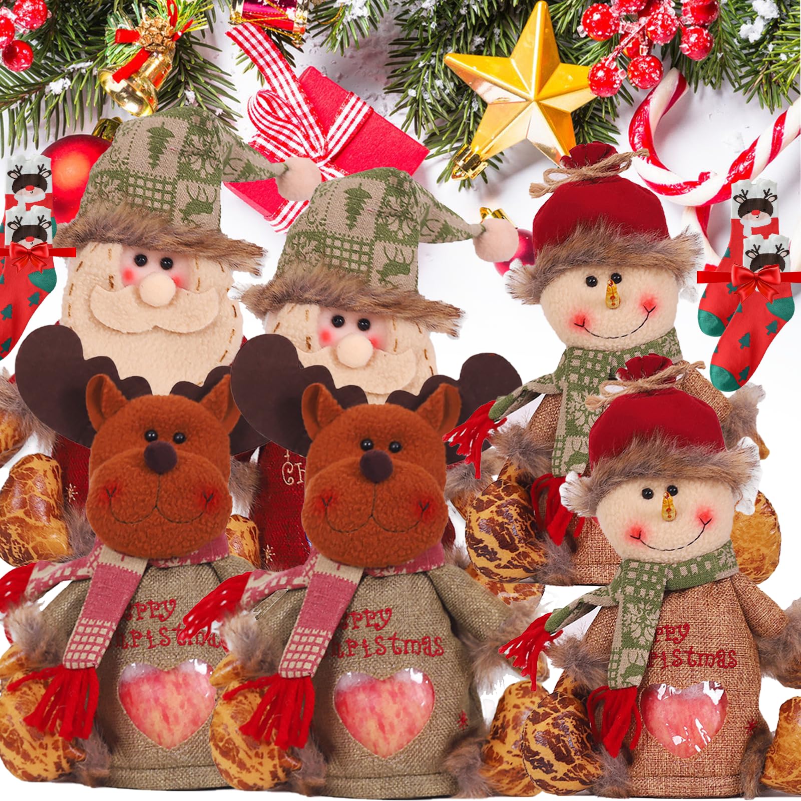 Christmas Gift Bags Zipper Design,Christmas Gift Doll Bags, Christmas Candy Bags, Christmas Bags with Drawstring,Christmas Gift Bags for Party and Festival (6pcs)