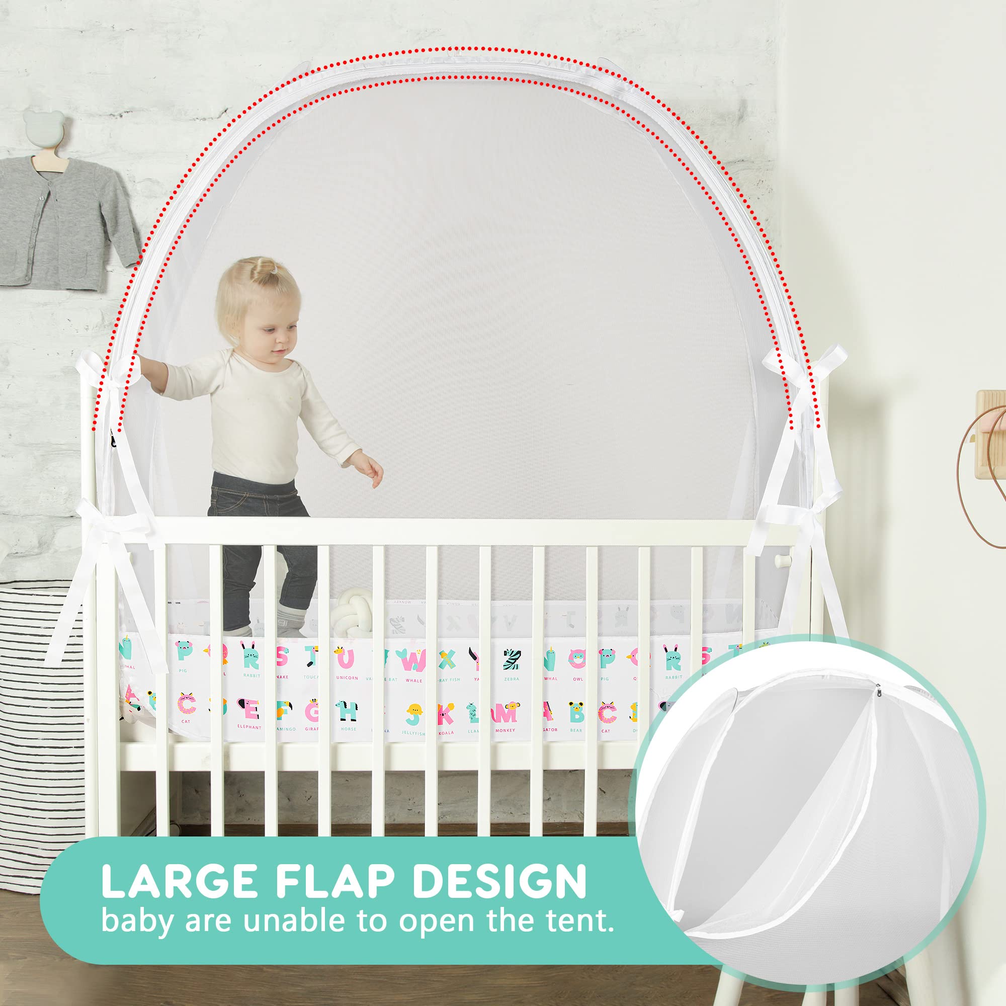 Giggling Star Crib Tent to Keep Baby from Climbing Out, Pack n Play Tent with Toy Pouch, Breathable & See-Through, Keeps Cats Out, Protects from Mosquito Biting, Safe Crib Net to Keep Baby in