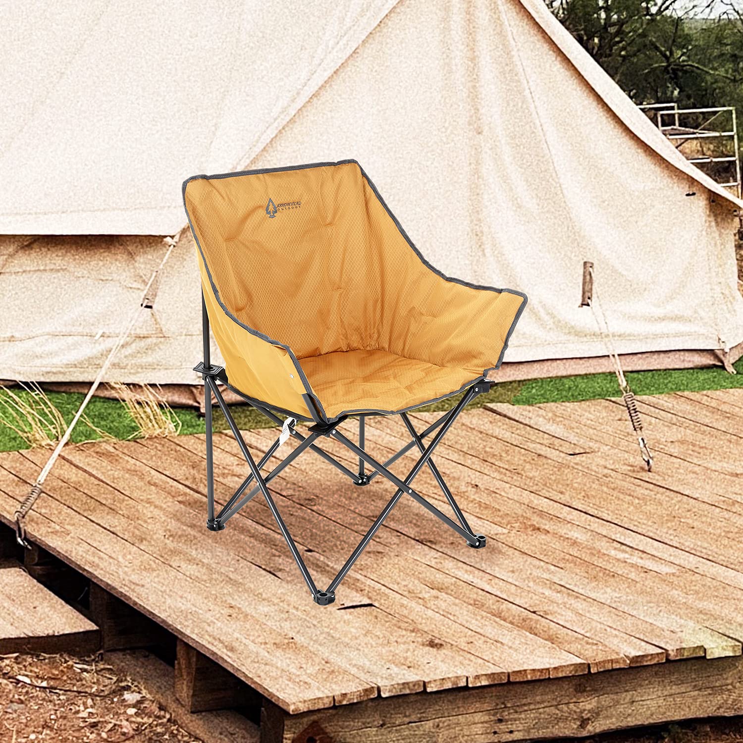ARROWHEAD OUTDOOR Portable Folding Camping Quad Bucket Chair, Compact, Heavy-Duty, Steel Frame, Supports up to 250lbs | Includes Carrying Bag | USA-Based Support (Green)