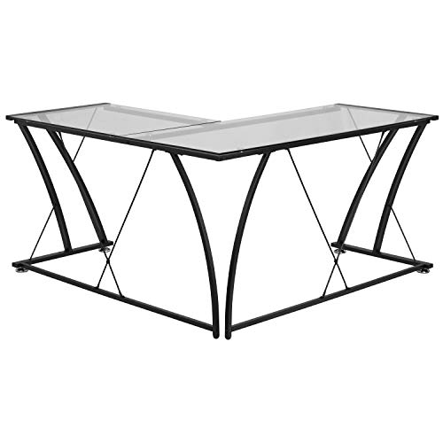 Flash Furniture Singleton Glass L-Shape Computer Desk with Black Metal Frame