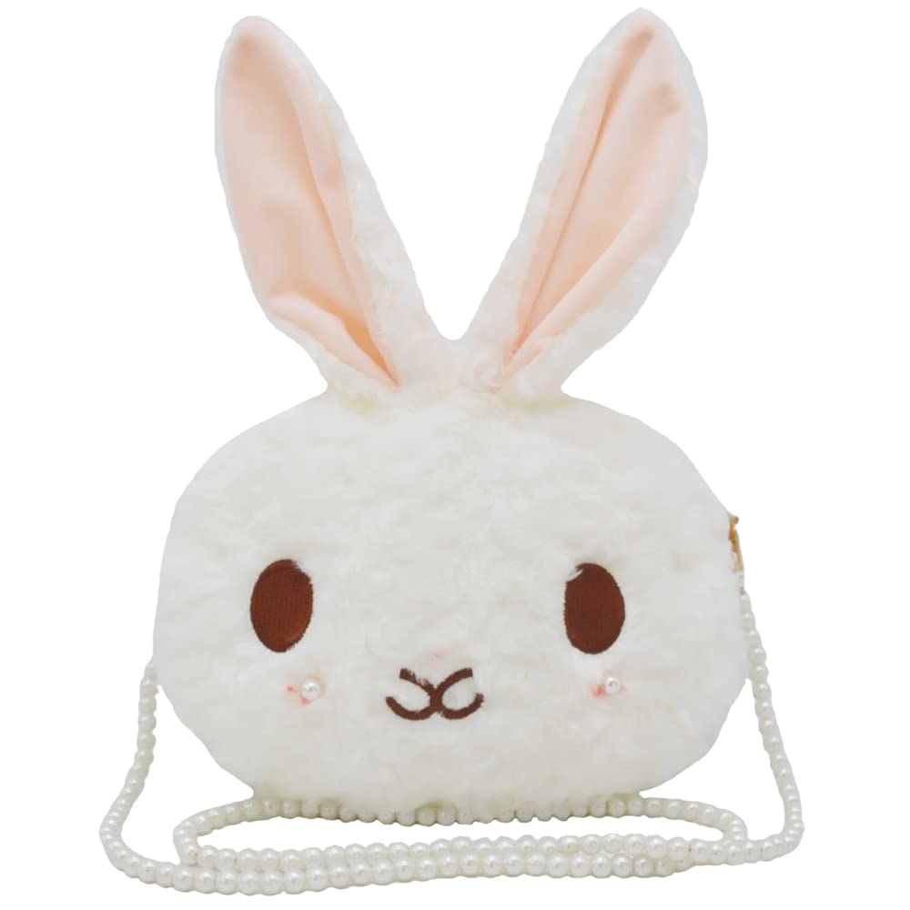 JIANEEXSQ Cute Bunny Crossbody Bag Kawaii Fluffy Plush Rabbit Animal Purse Lovely Lolita Girl Handbag Kids Teenagers Wallets (Pearl Chain), White