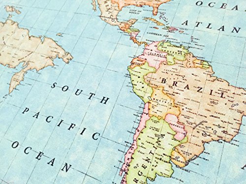 HomeBuy World Map 3 Designer Curtain Upholstery Cotton Fabric Material - 55'' Wide Sky Blue (Sold The Yard)