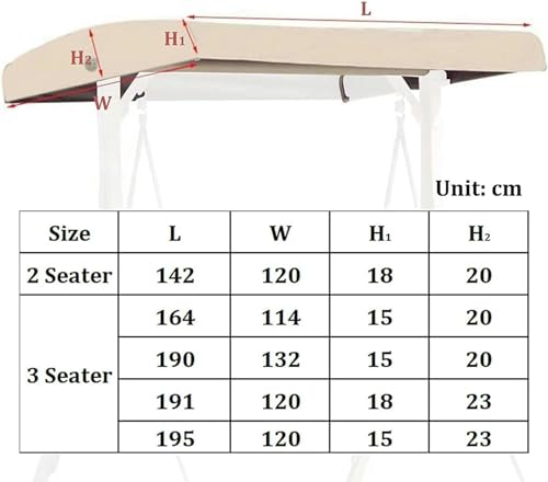 BTURYT Replacement Canopy for Swing Seat, Patio Hammock Top Cover, Replacement Canopy for Swing Seat Chair 2 Seater, Anti-UV Waterproof Cover for Garden
