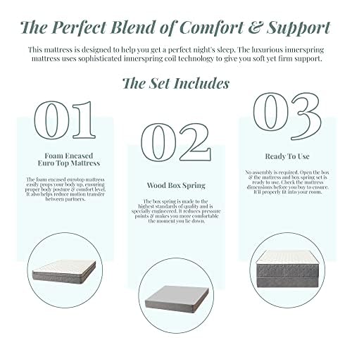 Nutan 10 Inch Foam Encased Mattress with Eurotop and 8 Inch Box Spring Bed Set, Comfy, and Soft Plush Mattresses Provide Soothing Sleep, Complete Body Support, and Pressure Relief, Twin