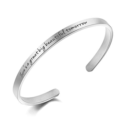 Awegift Motivational Gifts for Women Mantra Quote Cuff Bangle Bracelet Inspirational Jewelry There's a great big beautiful tomorrow