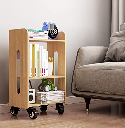 Heehee Mobile Bookshelf on Wheels Bookcase Under Desk Office Cart for Home Office Wooden Bookshelf Sideboard Storage Rack Side Cabinet