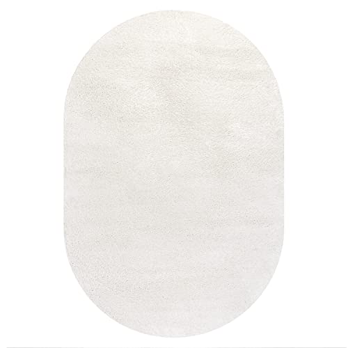 Eyely UES100T-3OV Supersoft Haze Solid Low-Pile Indoor Area Rug Casual;Contemporary;Solid;Traditional, Bedroom, Kitchen, Living Room, Easy-Cleaning, Non-Shedding, 3 X 5 Oval, Cream