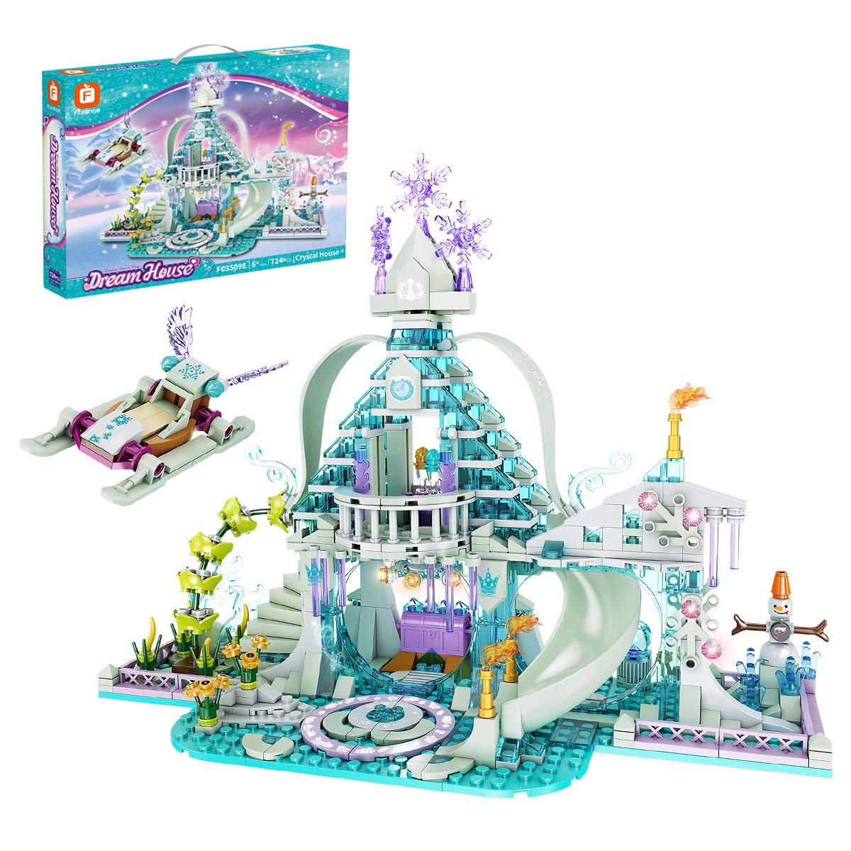 JIETENGFEI Girls Castle Princess Building Blocks House Crystal & Sleigh with Palace Bricks Construction Play Kit for Kids Christmas Birthday Gift Present 6.7.8.9.10.11.12 Years and Up
