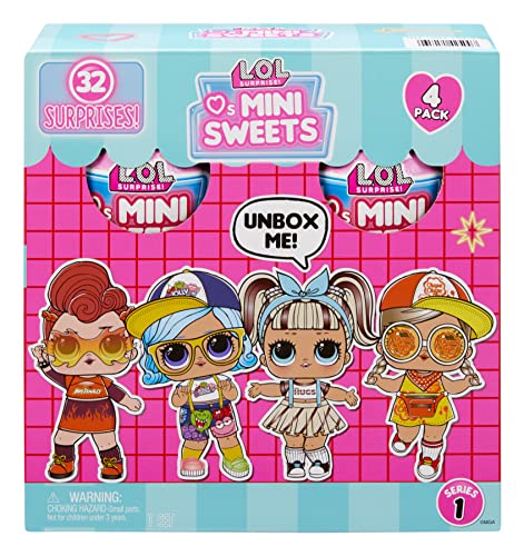 LOL Surprise Loves Mini Sweets Dolls 4-Pack #1 Jolly Rancher, Hot Tamales, Hershey’s Chocolate, Chupa Chups, w/ 32 Surprises, Candy Theme, Accessories, Collectible Doll, Paper Packaging