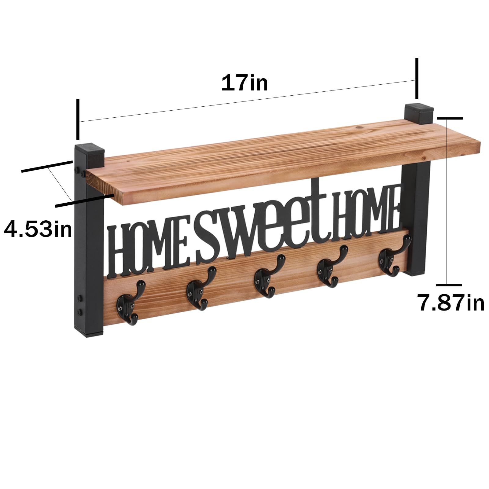 Awareisn Coat Rack Wall Mount Wood Shelf with Hooks Key Holder Wall Mount 5 Metal Hooks Towel Holder Coat Hanger Entry Way Home Organizer for Clothes Hats Backpack Bathroom Bedroom Rustic White