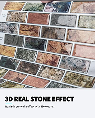 Art3d 10-Piece Peel & Stick Kitchen/Bathroom Backsplash Tiles, 12" X 12" Colorful Marble Tile Design