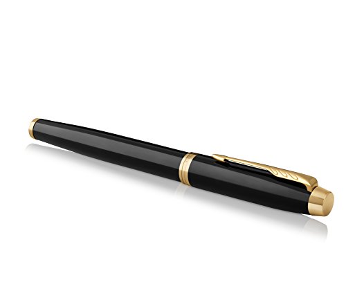 PARKER IM Rollerball Pen, Black Lacquer Gold Trim with Fine Point Black Ink Refill, Gift Box (1931659), Black and Gold