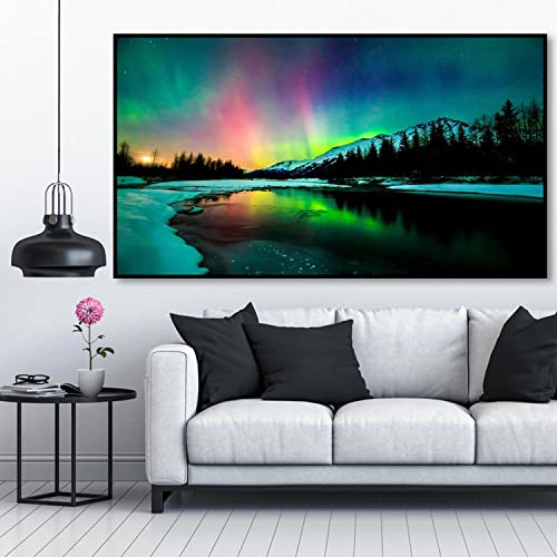 pchmcu 5D Diamond Art Aurora Lake,Forest Diamond Painting Kits for Adults,DIY Full Drill Crystal Rhinestone Arts and Crafts,Gem Art Paint with Diamond Home Wall Decor(27.5 X 15.7inch)