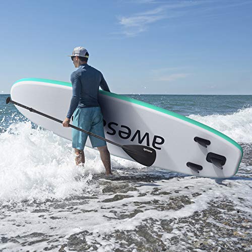 awesafe Inflatable Stand Up Paddle Board 10'x32''x6'' SUP with ISUP Accessories Backpack, Fin, Paddle, Double Action Pump, Leash, Waterproof Bag for Youth & Adult (Green)