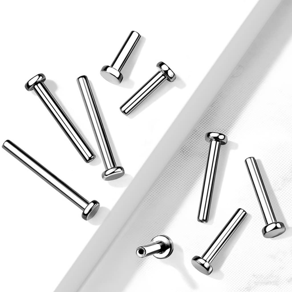 BODY DAZZ Threadless Titanium Post Designed for Push in Labret, Nose Ring, Cartilage Stud, Lip Piercing Tops (16G - 12mm (1/2") Length)